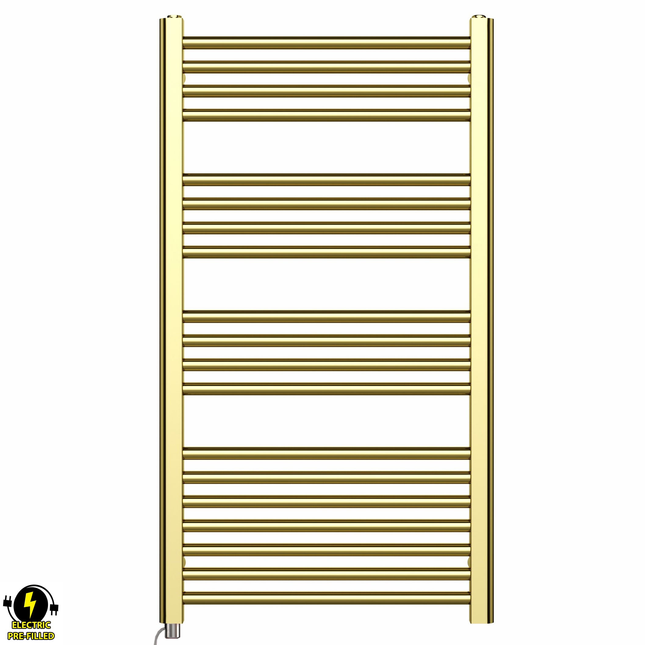 500mm Wide - 1000mm High Shiny Gold Electric Heated Towel Rail Radiato ...