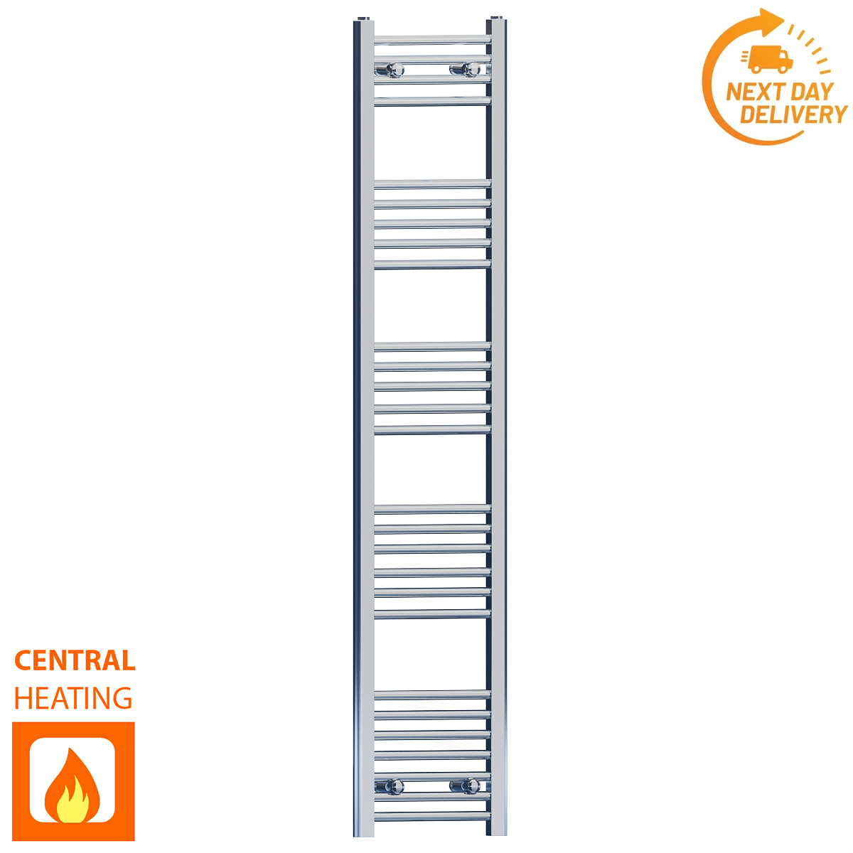 300mm x 1600mm Chrome Heated Towel Rail Radiator | Flat Central Heating ...