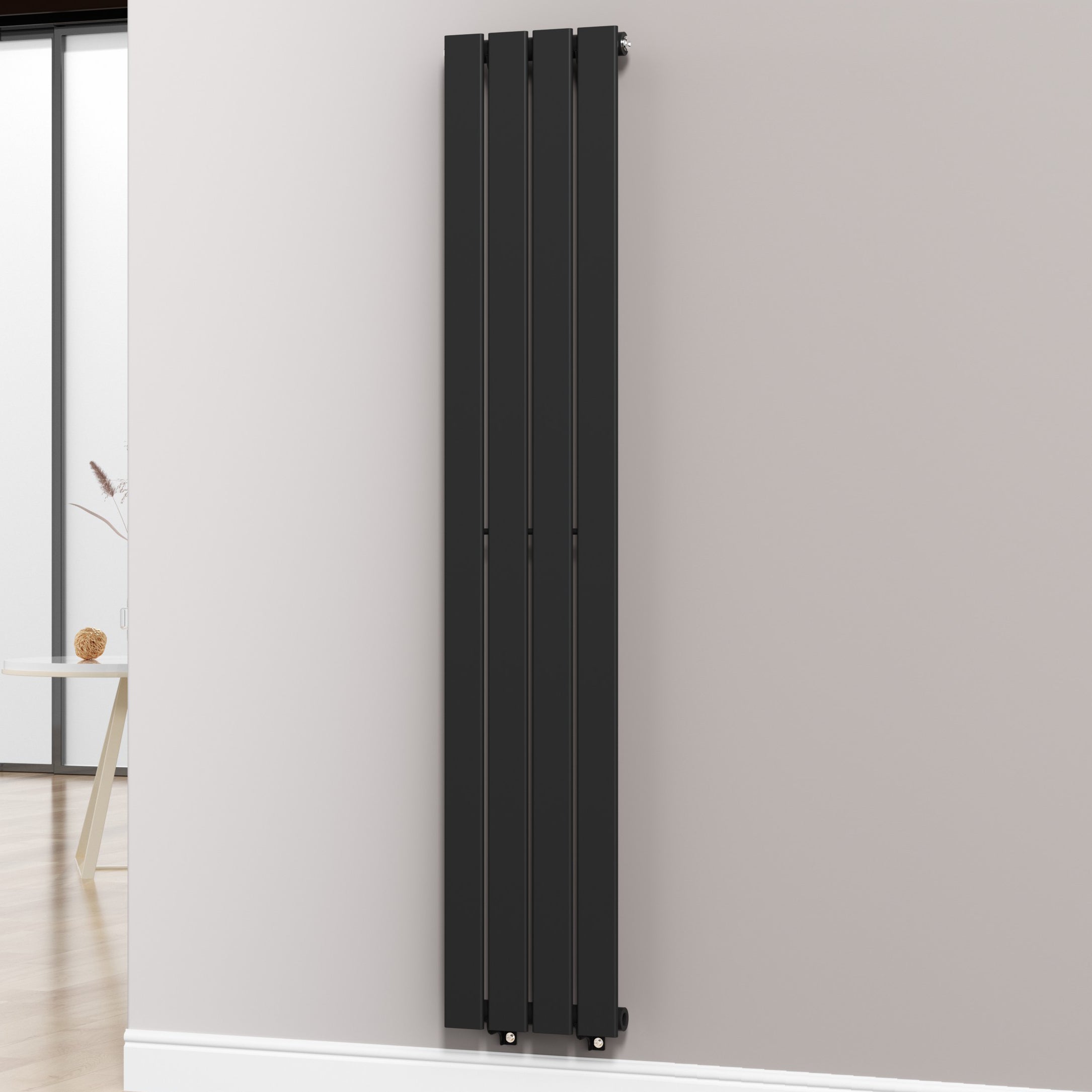 300mm x 1600mm Black Designer Vertical Single Flat Panel Radiator, 170 ...