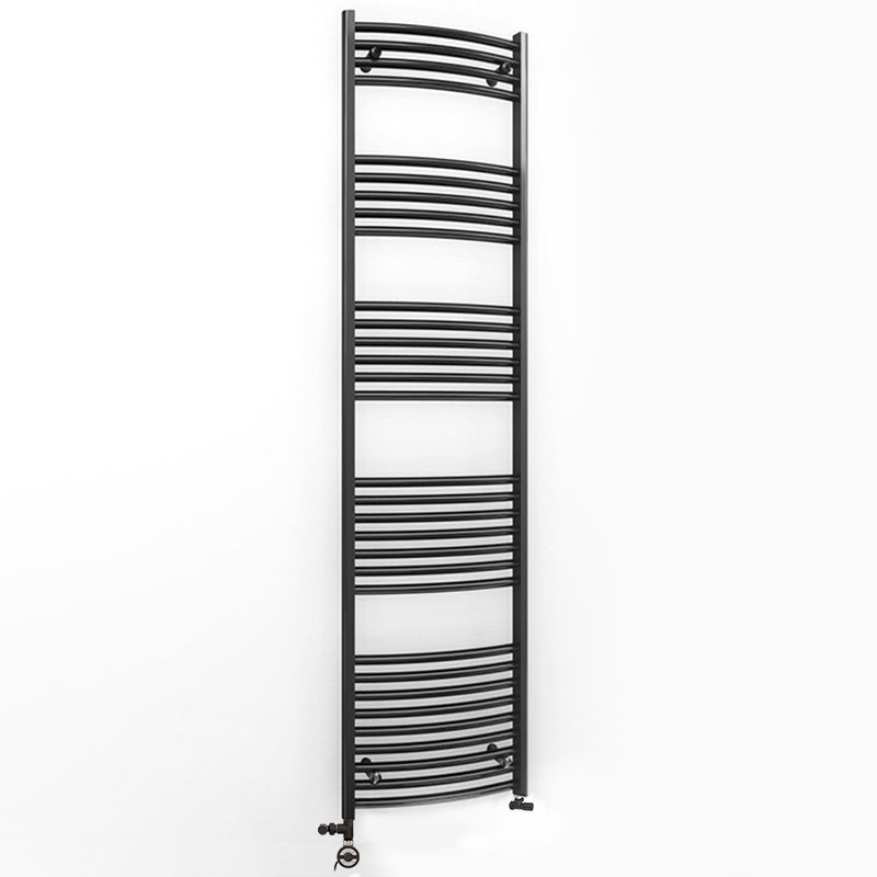 Dual Fuel 450 x 1800mm Matt Black Curved Heated Towel Rail - (incl. Va ...