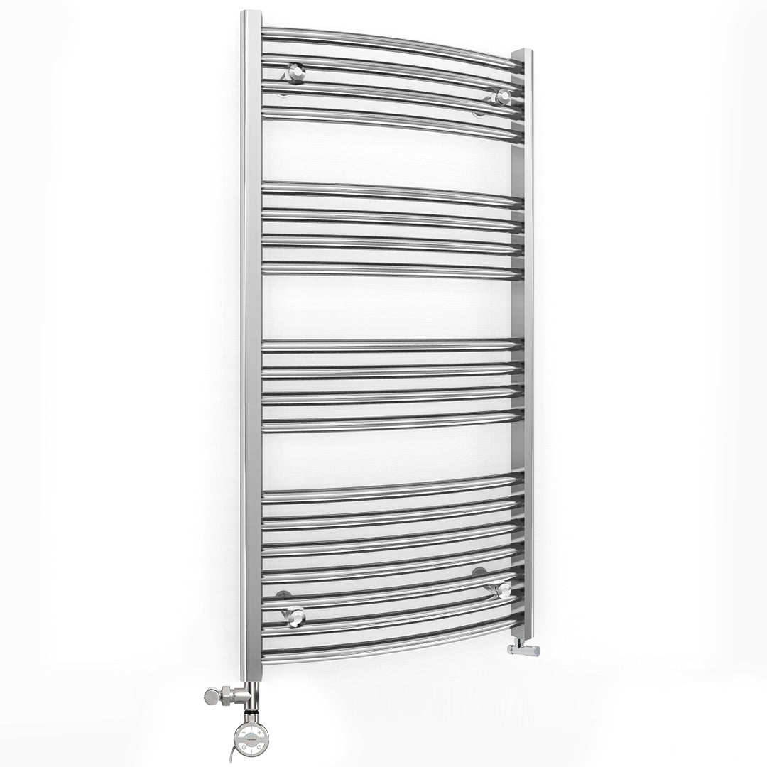 Dual Fuel Chrome Curved Heated Towel Rail Radiator 600 x 1000mm (Incl ...