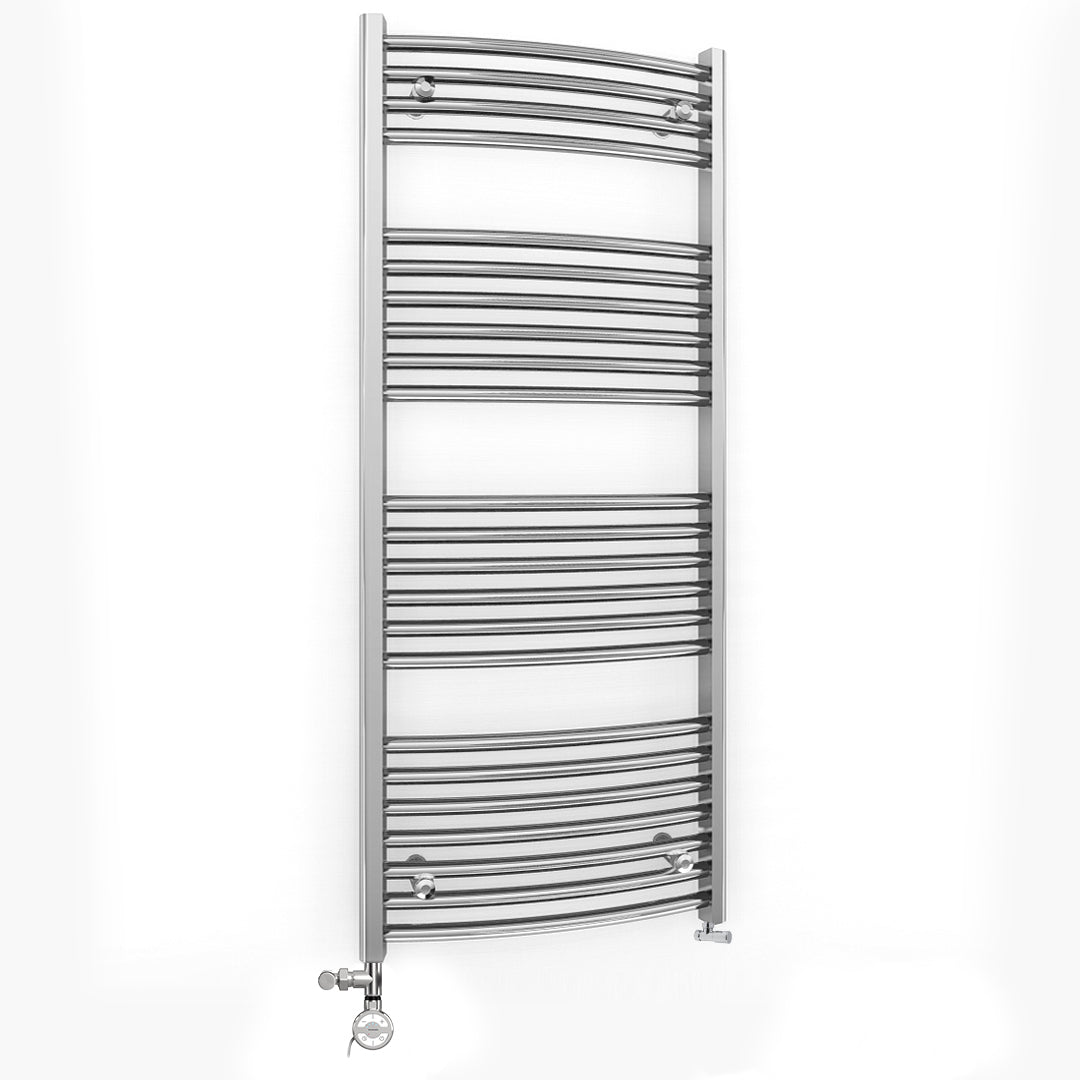 Dual Fuel 600 x 1200mm Curved Chrome Heated Towel Rail Radiator- (incl ...
