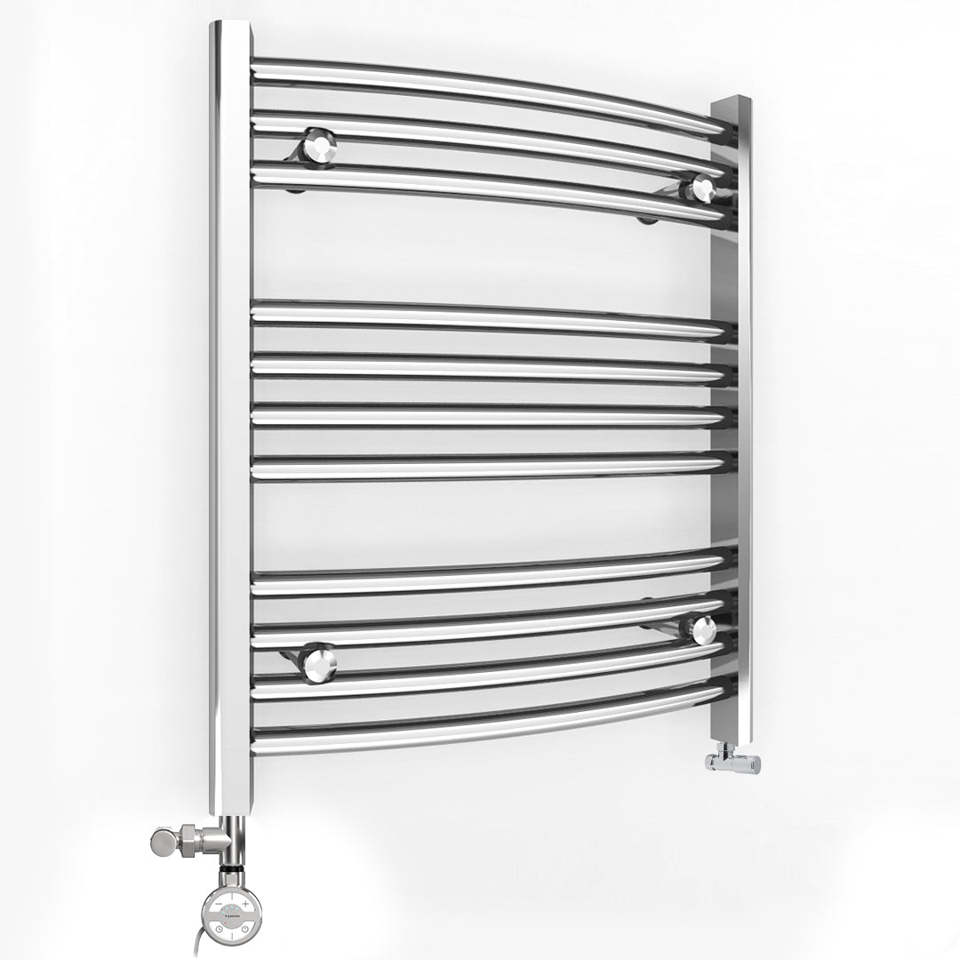 Dual Fuel 600 x 600mm Curved Chrome Heated Towel Rail Radiator- (incl ...