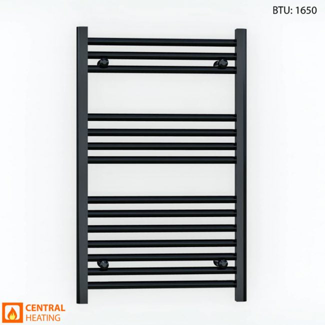 500mm Wide - 800mm High Flat Black Heated Towel Rail Radiator 25mm Tub ...