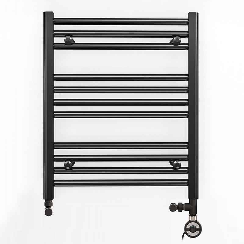 Dual Fuel 600 x 600mm Straight Matt Black Heated Towel Rail - (incl. V ...