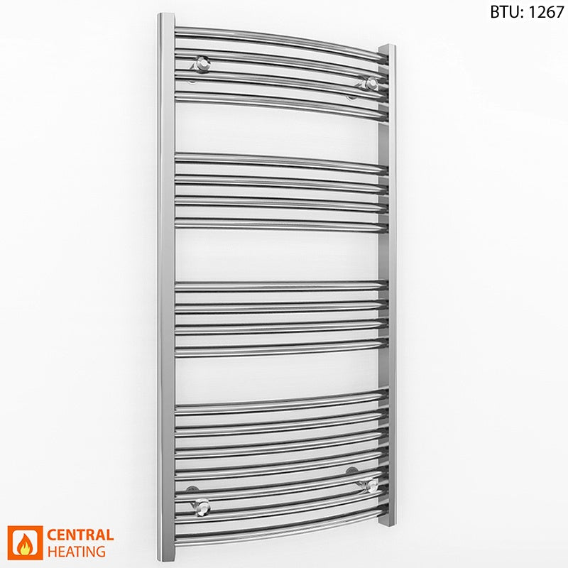 600mm Wide - 1000mm High Curved Chrome Heated Towel Rail Radiator ...