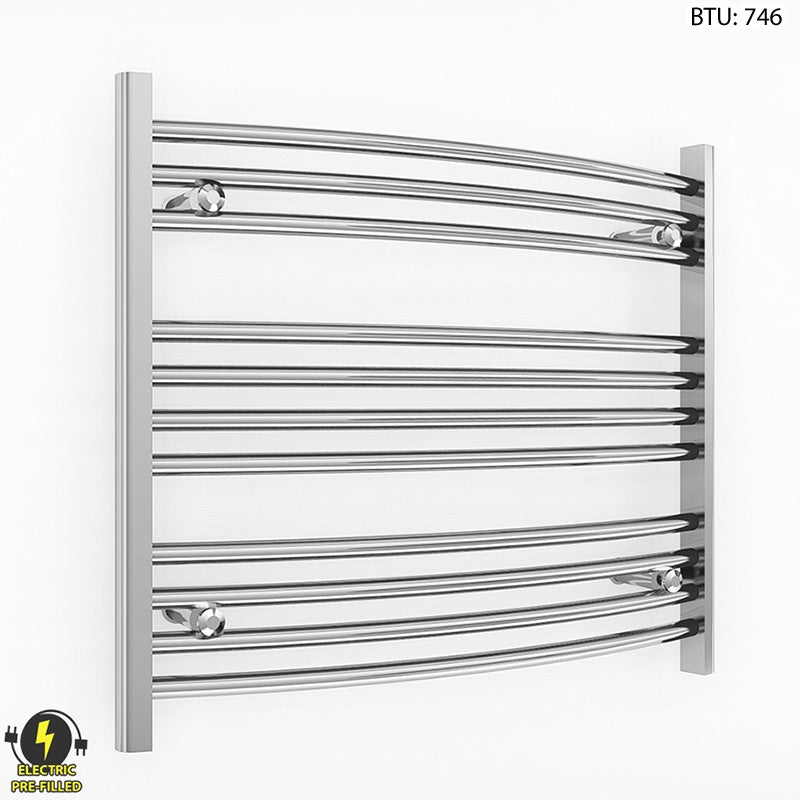 600mm Wide - 600mm High Curved Chrome Electric Heated Towel Rail Radia ...