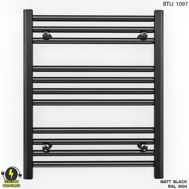 600mm Wide - 600mm High Flat Black Electric Heated Towel Rail Radiator ...