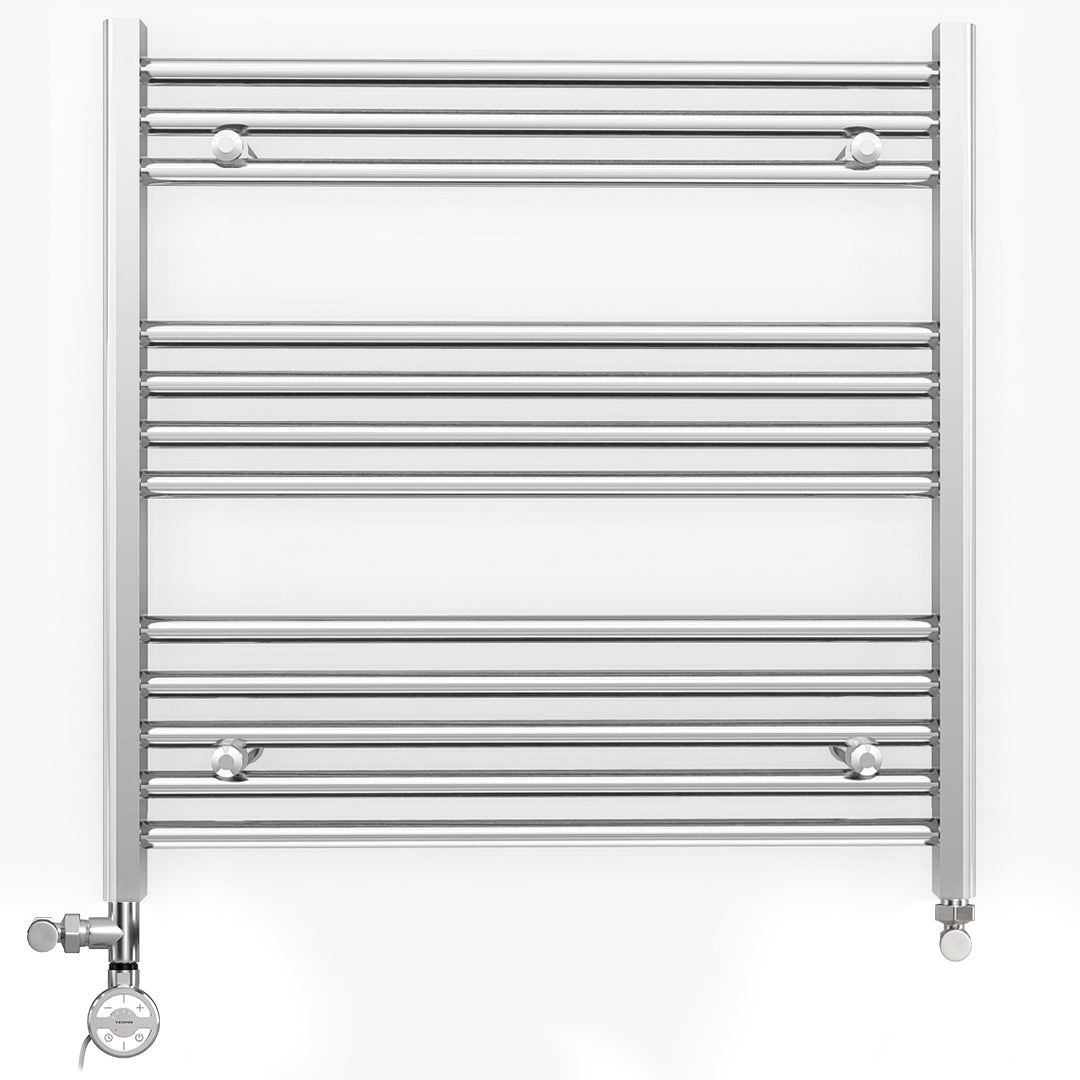 Dual Fuel 800 x 700mm Straight Chrome Heated Towel Rail Radiator- (inc ...