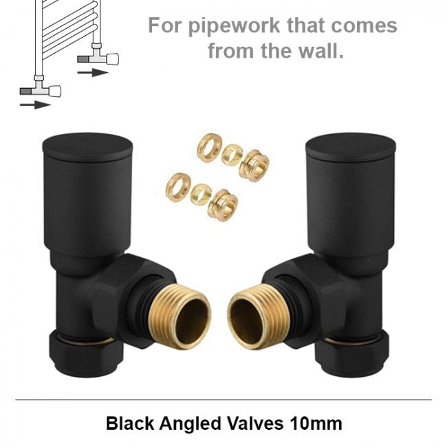 Modern Angled Radiator Valves – Matt Black 10mm Pair – Myhomeware