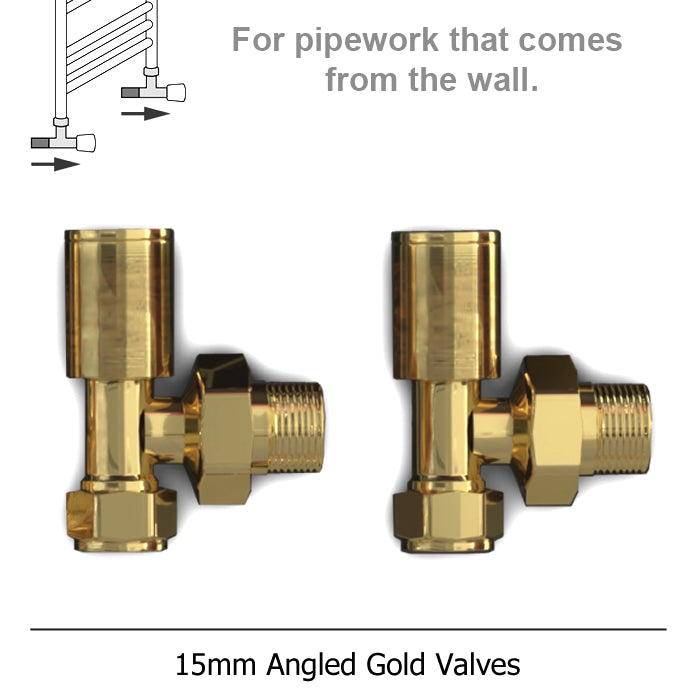 Angled Radiator Valves Shiny Gold 15mm Pair for Towel Rail Radiators U ...