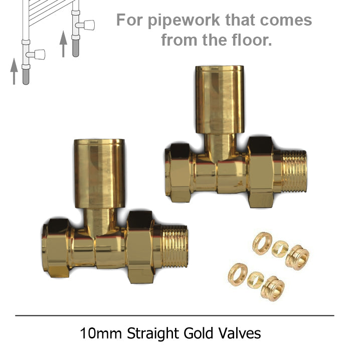 Modern Gold Straight Radiator Valves 10mm Pair – Myhomeware