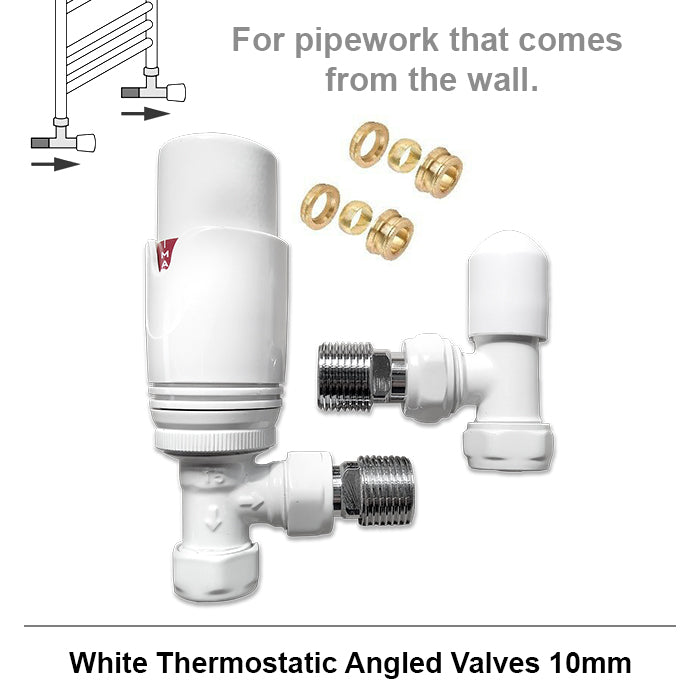 Modern White Angled Thermostatic Radiator Valves 10mm Pair – Myhomeware